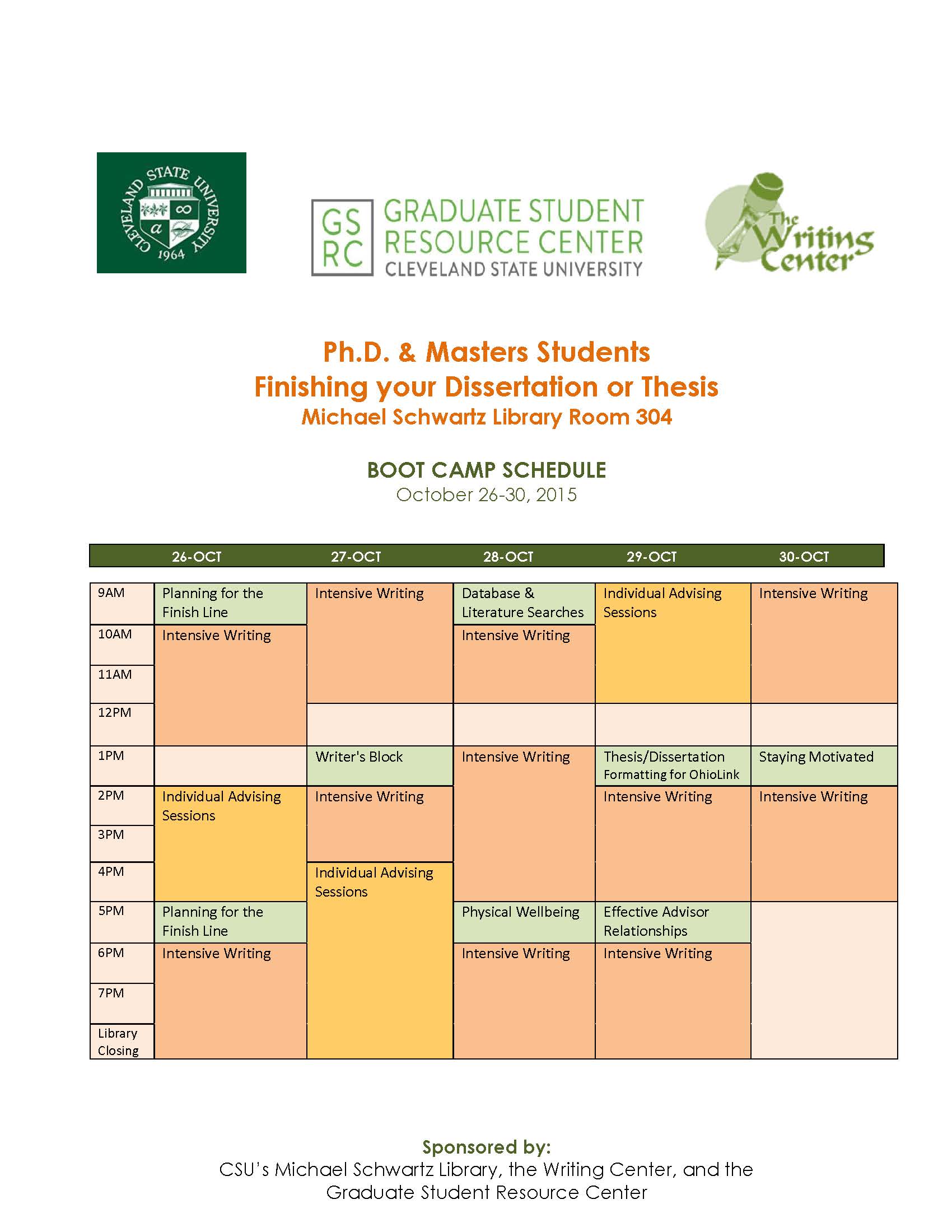 Boot Camp Schedule Cleveland State University Boot Camp Schedule Cleveland State University